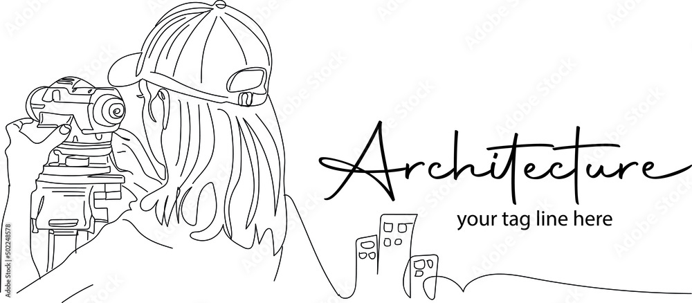 Vettoriale Stock Outline sketch drawing of Architect girl behind the ...