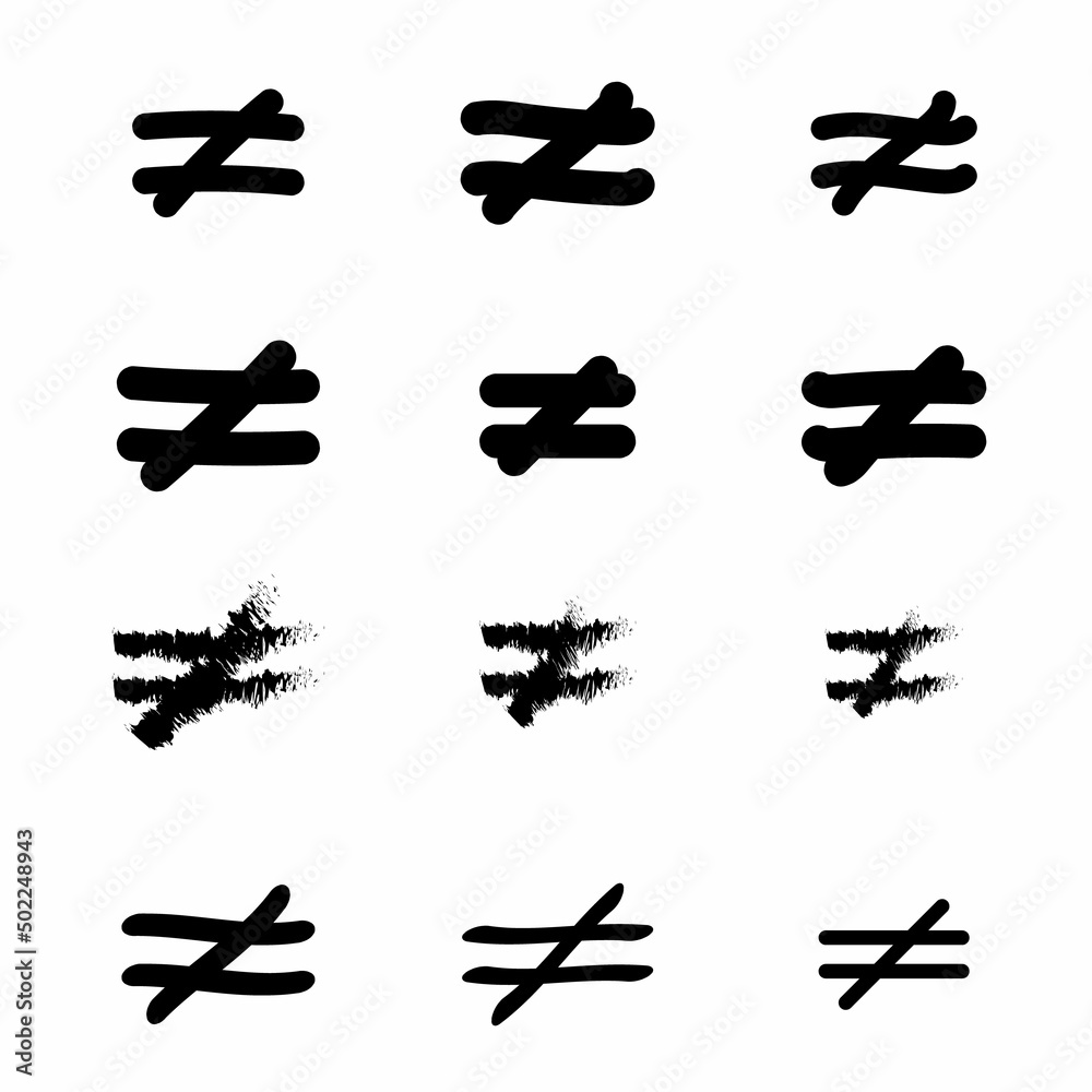 not equal sign icon collection. 12 hand drawn not equal sign ...
