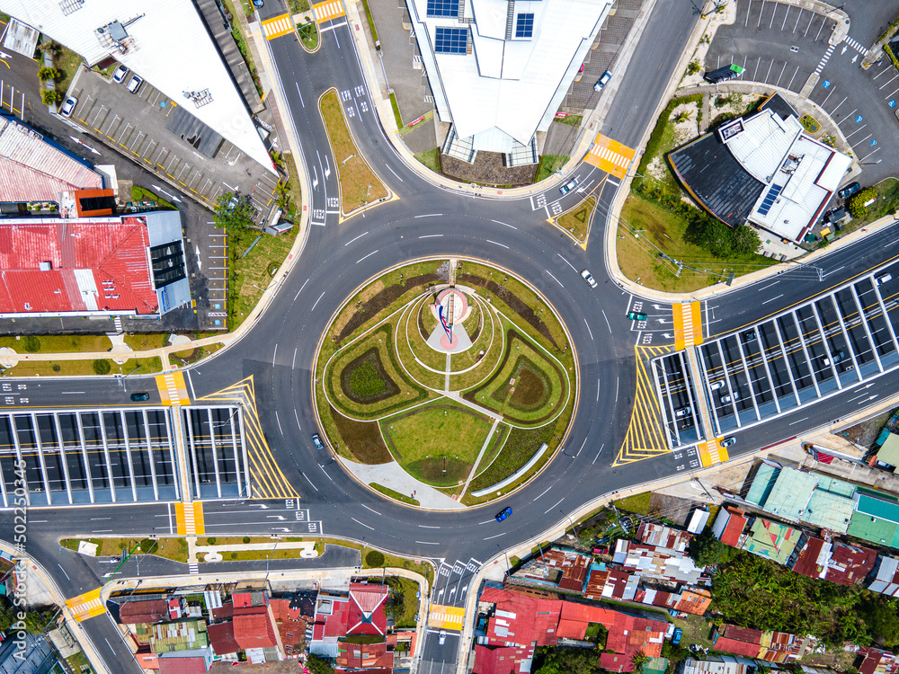 Beautiful aerial view of the new Flag roundabout in Costa Rica, Rotonda ...