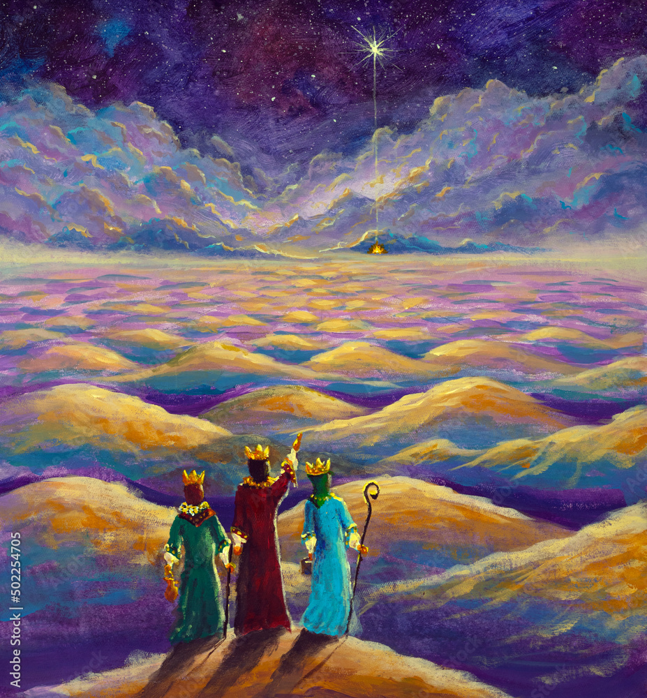 Fantasy religious acrylic painting Epiphany concept, celebration of the ...
