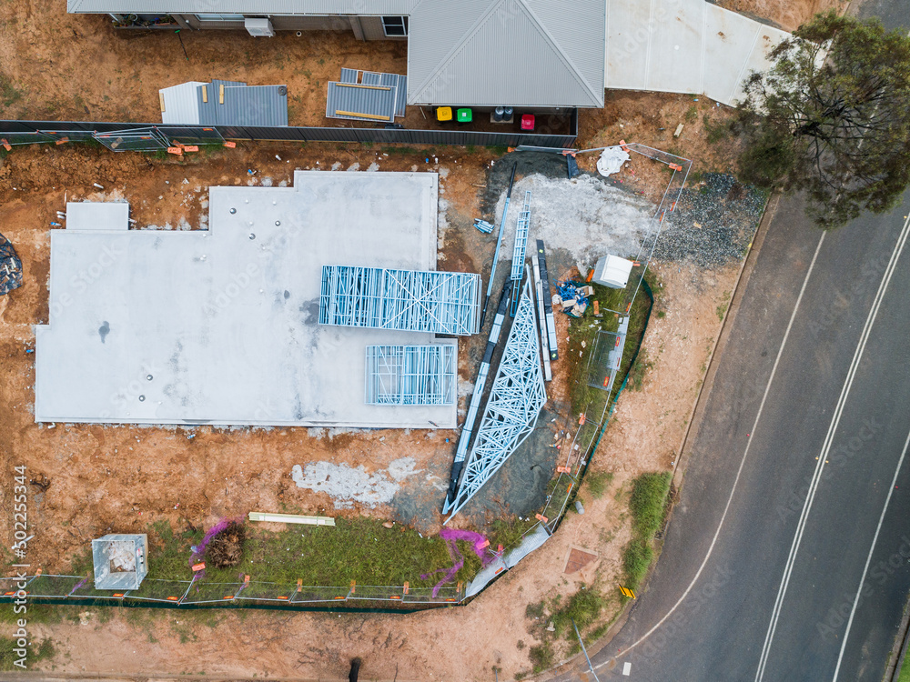 Overhead top down view of concrete slab for new house build Stock Photo ...