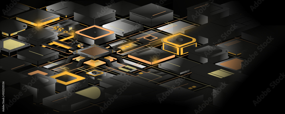 Quantum computer. A futuristic microchip processor with components ...