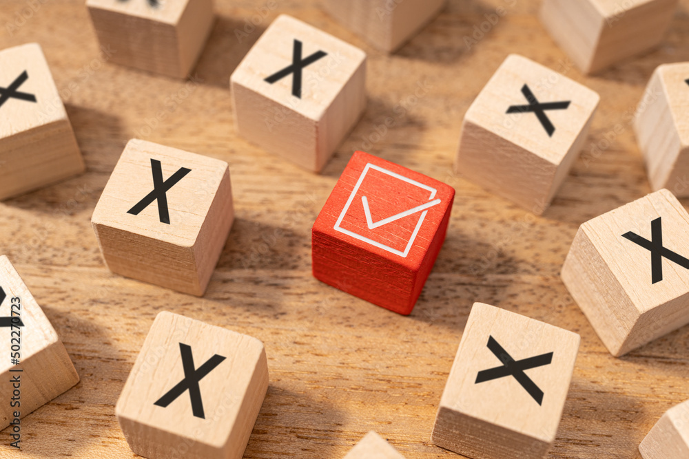 Right or good decision making concept. Check mark symbol and wrong or ...