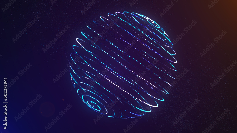 3d sphere of purple and blue neon dots. The sphere of frame ...