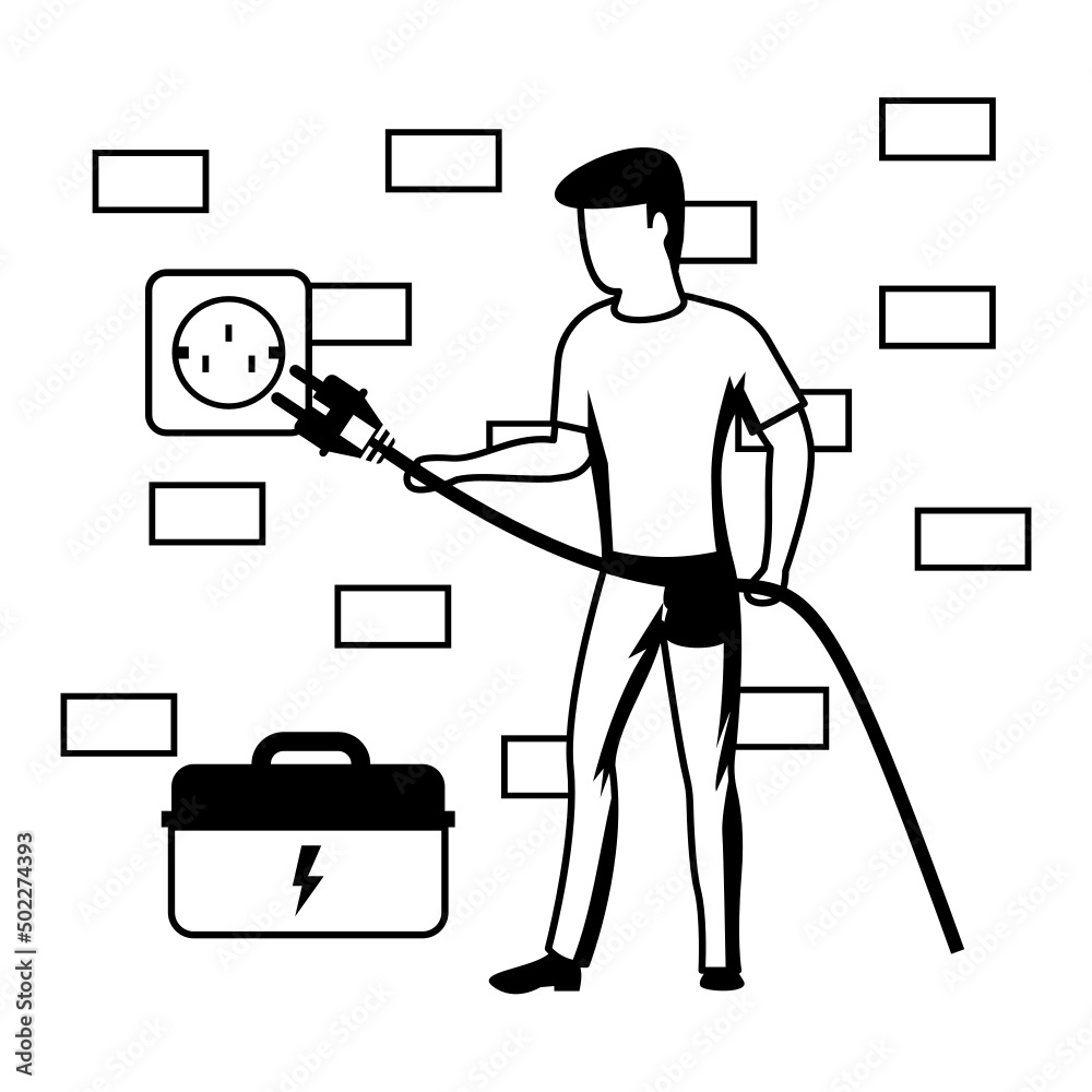 Person holding plug cord vector icon design, Electrician Profession ...