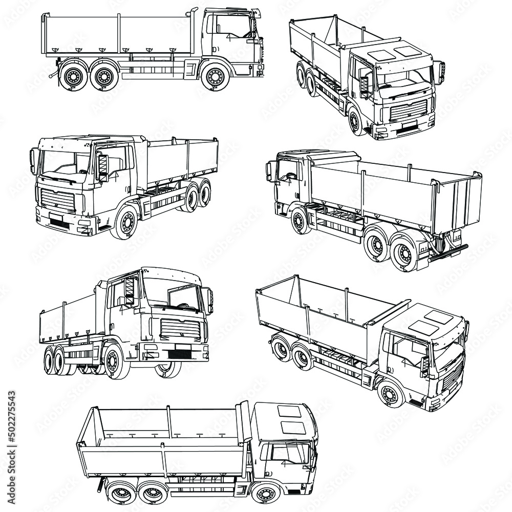 Dumper truck outline vector. Special machines for the building work ...