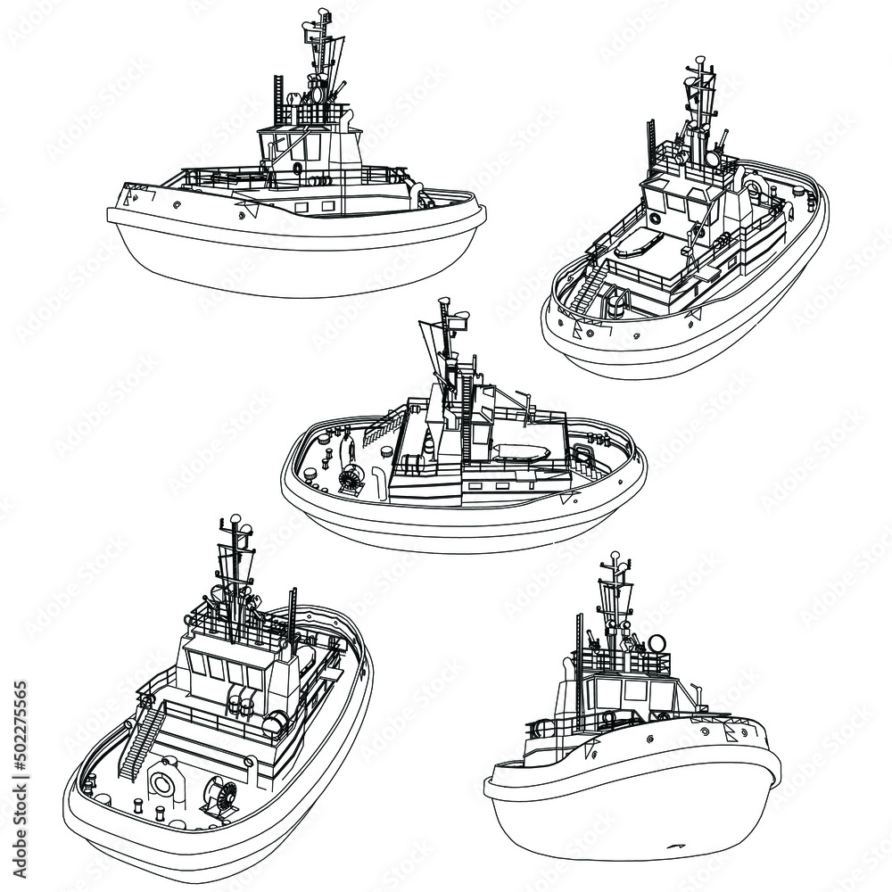 Set of tugboat illustration isolated on white background. Boat icon ...