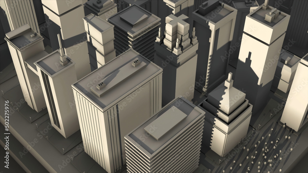 Abstract animation of 3d architectural scale model of big modern city ...