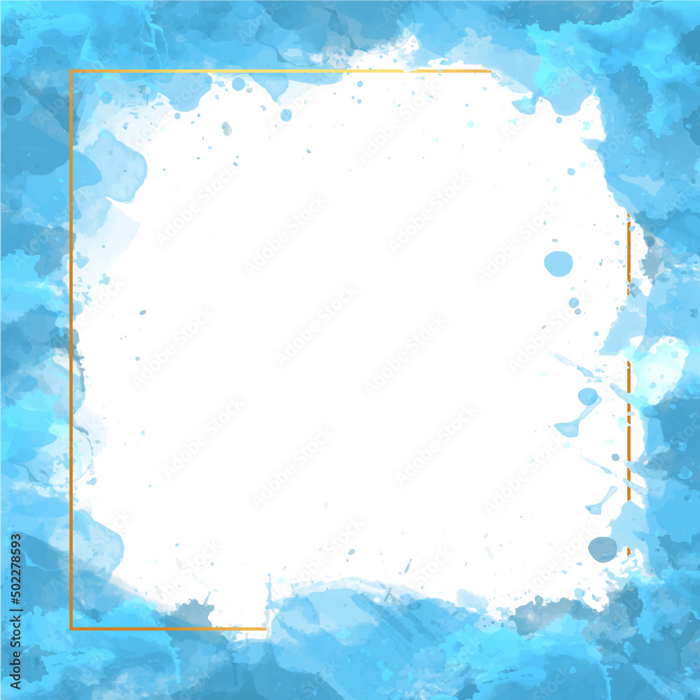 Gold frame with abstract blue watercolor borders Stock Vector | Adobe Stock