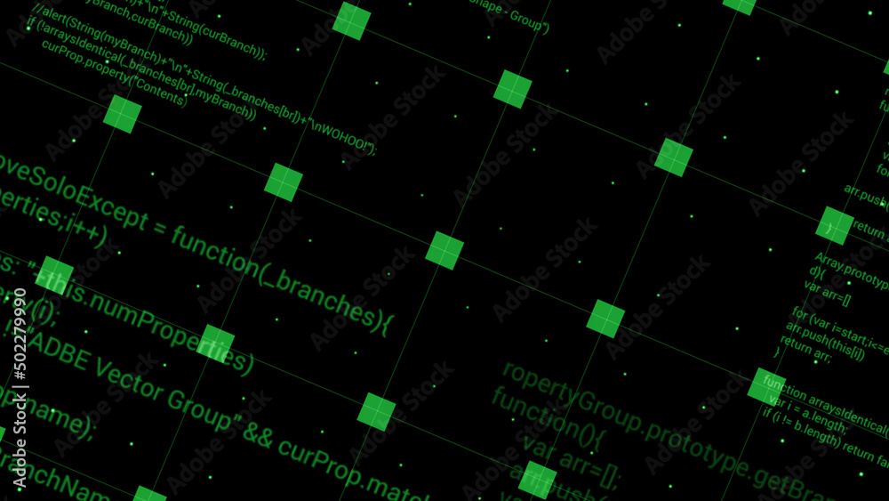 Rotating background with grid and program code. Motion. Grid with ...