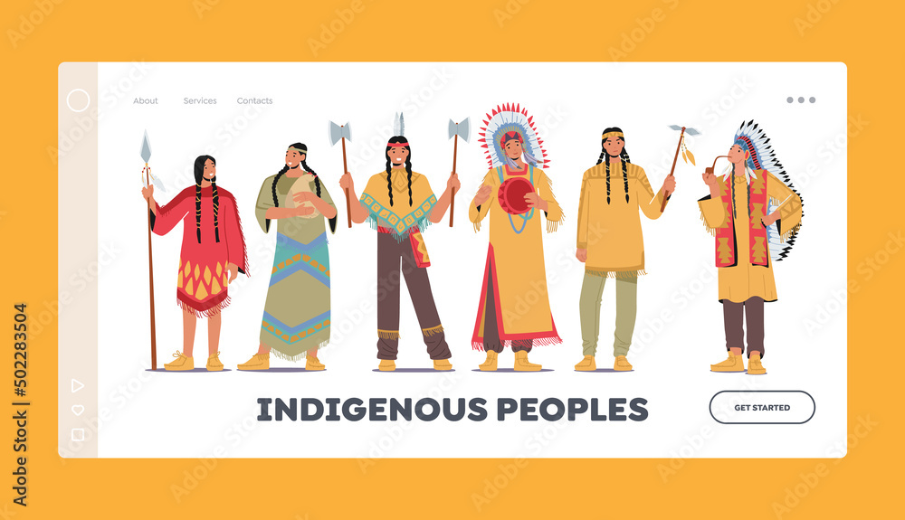 Indian American Indigenous Characters Landing Page Template. Warriors ...