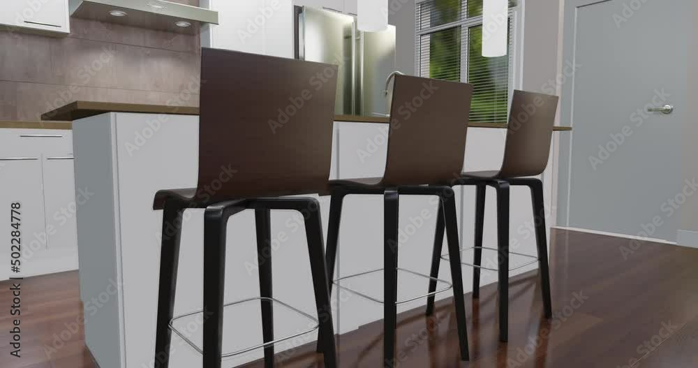 Video Stock Establishing shot of modern, bright, clean empty kitchen ...