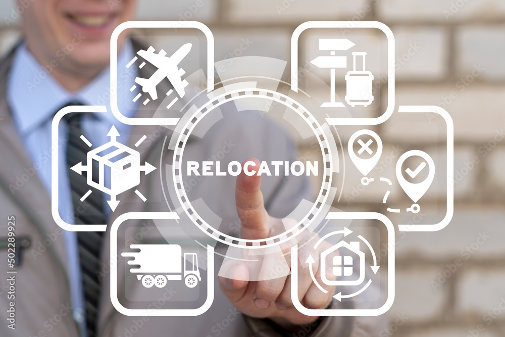 Concept of People Relocation. Moving to new house. We are moving from ...