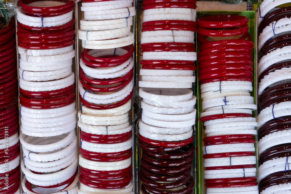 Traditional bangles Shakha and Paula, one pair of red and one pair of ...
