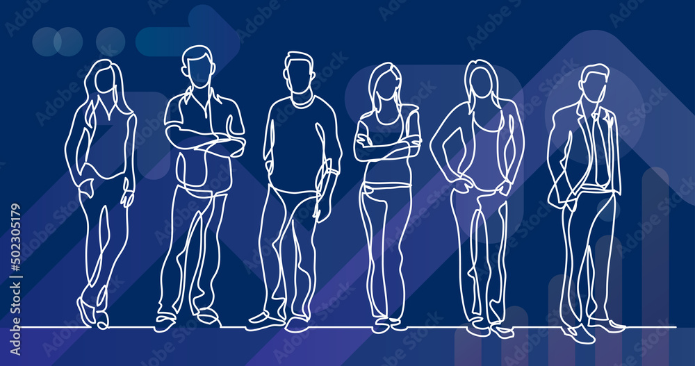 continuous line drawing of diverse group of standing people Stock ...