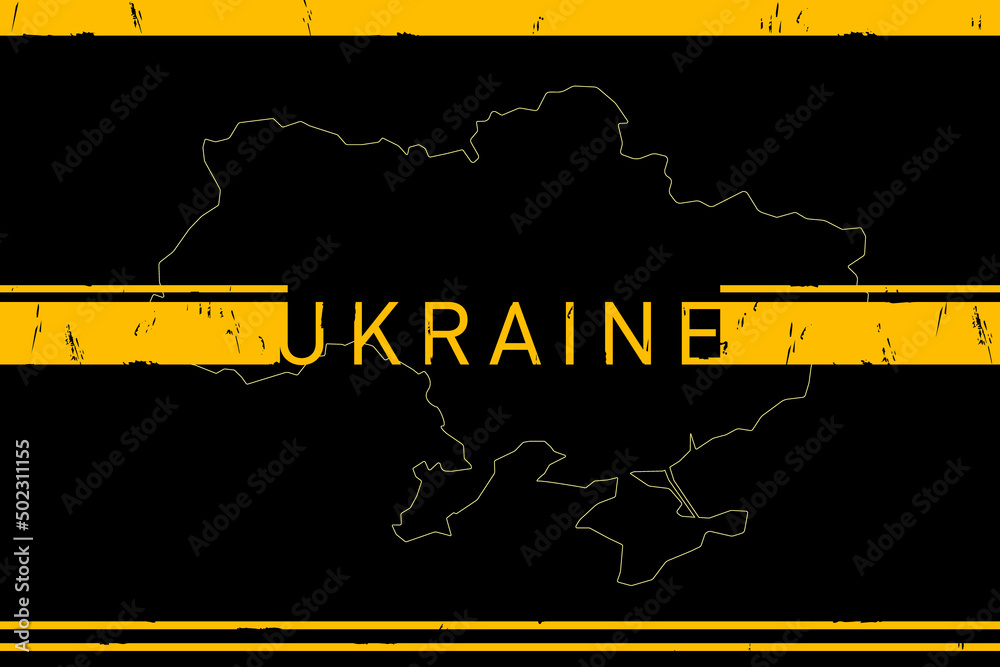 Ukraine. Ukraine map with thin yellow outline graphic sketch style ...