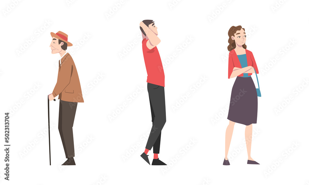 Standing Man and Woman Waiting with Patience for Something Vector Set ...