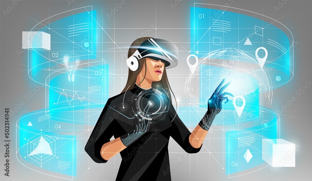 Metaverse digital cyber world technology, Woman holding virtual reality ...