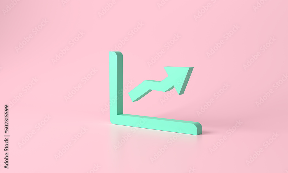 3d rendering green pastel bar graph stair step to Arrow growth success ...