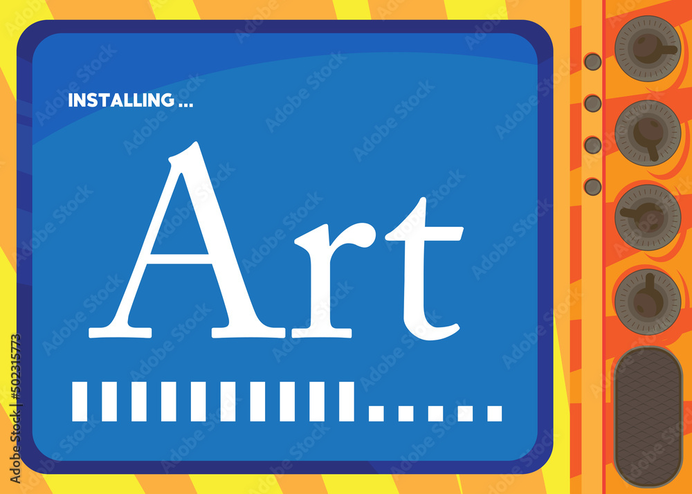 Cartoon Computer With the word Art. Message of a screen displaying an ...