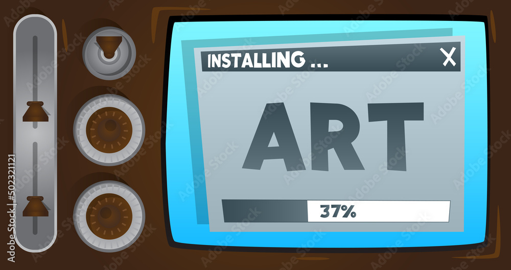 Cartoon Computer With the word Art. Message of a screen displaying an ...