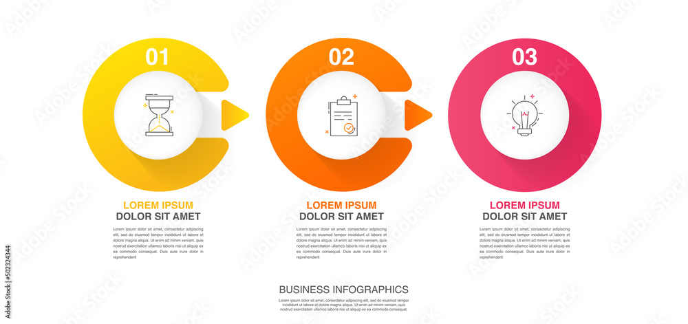 Business vector infographics with three circles and arrows. Timeline ...