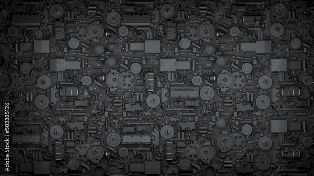 Dark mechanical texture. 3d render vehicle parts pattern. Transport ...