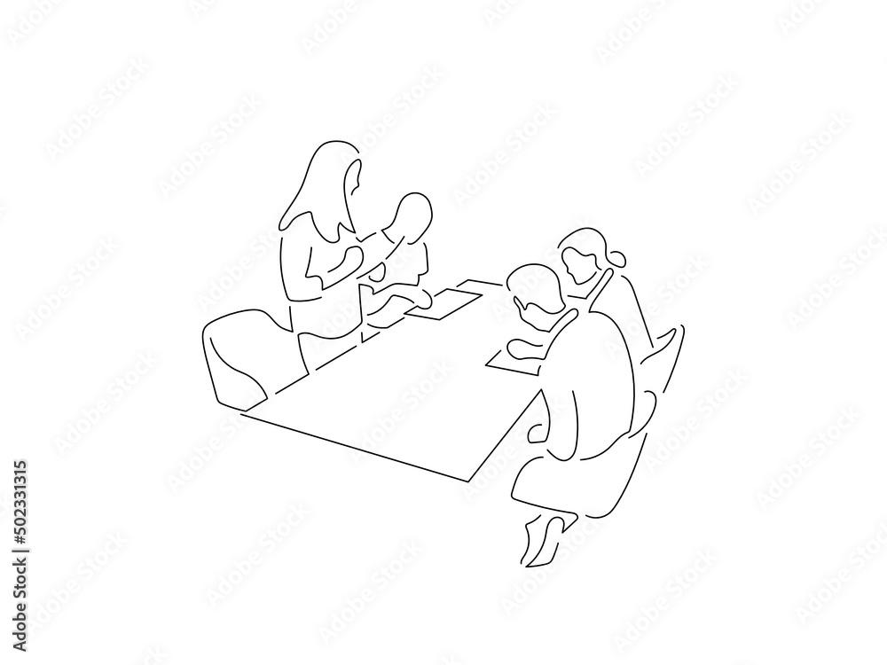 Company work team in line art drawing style. Composition of a group of ...