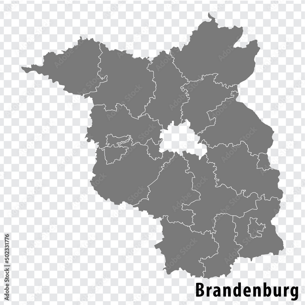 Map State of Brandenburg on transparent background. Brandenburg map with districts in gray for ...