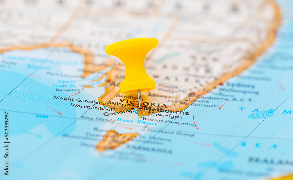 Pinning at location victoria, big city of Melbourne, travel map with ...