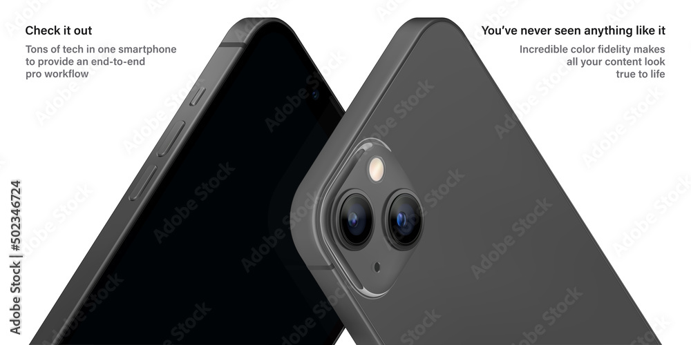 smartphone frameless grey color with black screen saver front and ...