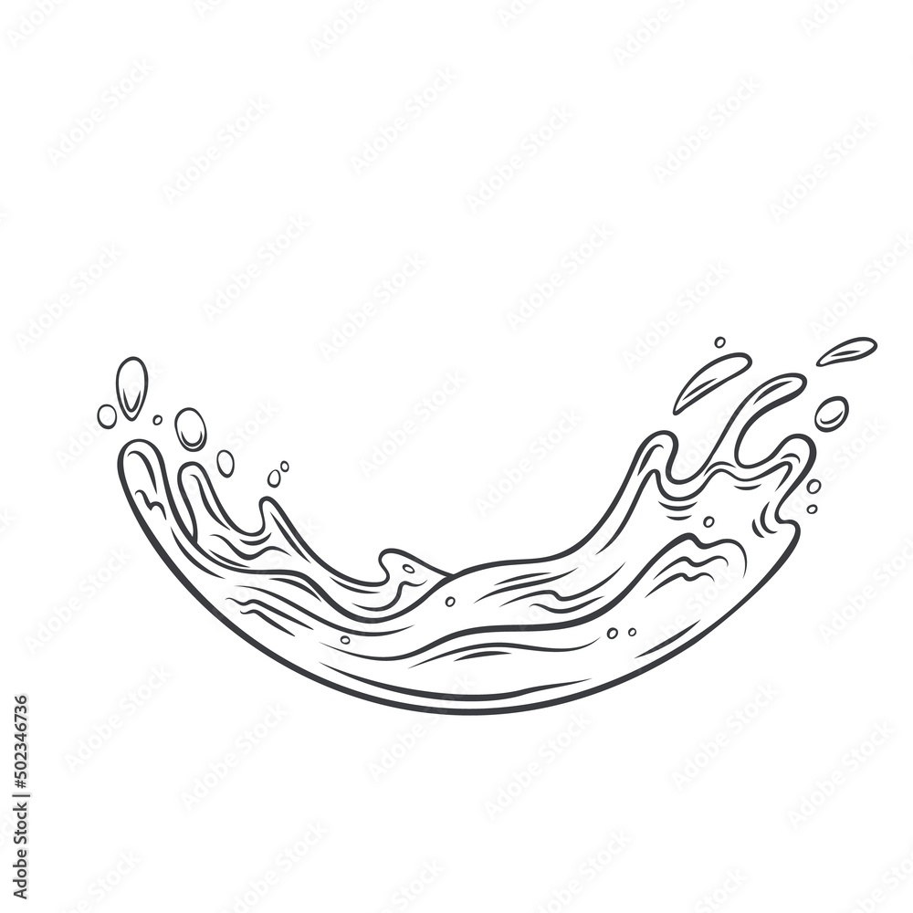 Drops and splashes of water. Outline vector illustration of the water ...