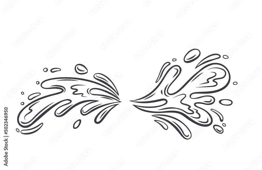 Drops and splashes of water. Outline vector illustration of the water ...