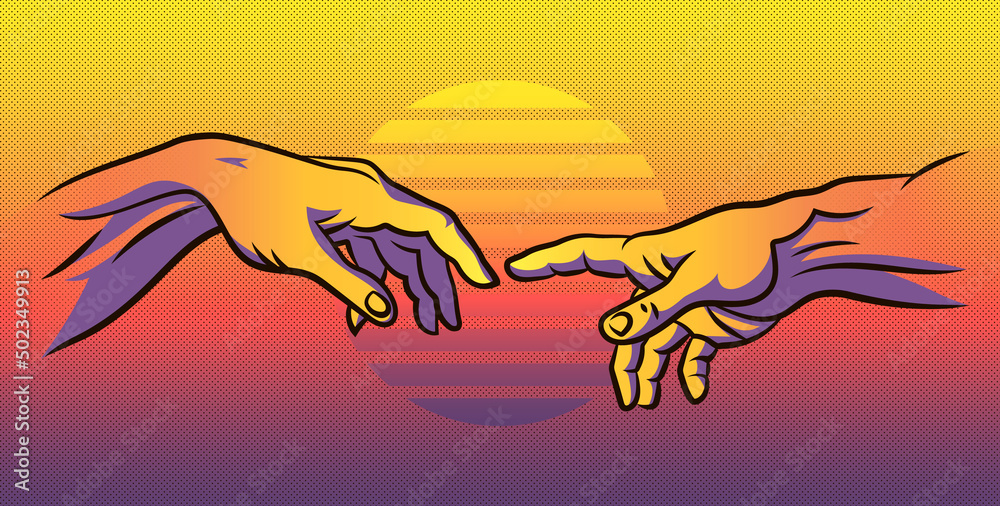 Michelangelo Buonarroti - The Creation of Adam. Part, detail, replica ...