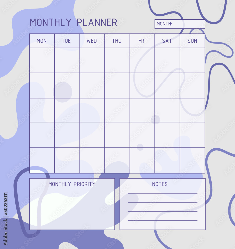 Month planner template. Calendar. A planner for month organization of ...