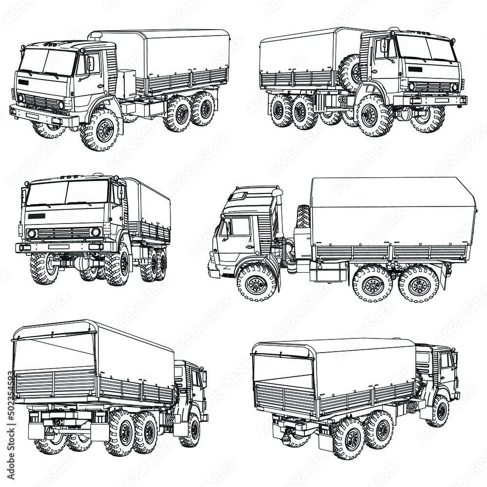 Outline drawing of army truck on white background. Vector Military ...