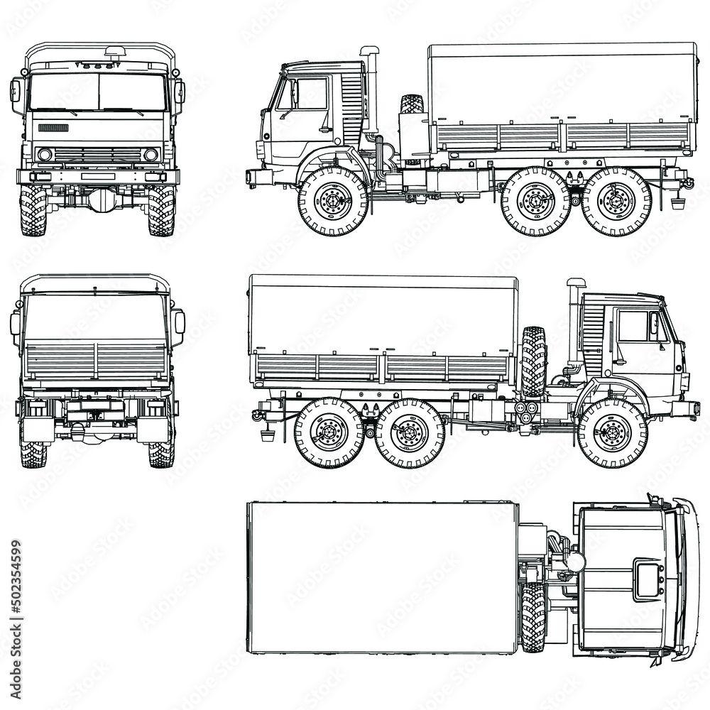 Outline drawing of army truck on white background. Vector Military ...