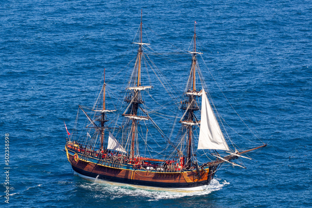 Sydney, Australia - October 11, 2013: HM Bark Endeavor is a replica of ...