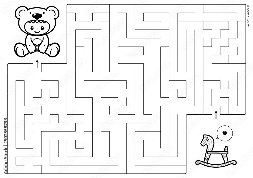 Vector black line printable maze. Format A4. Coloring book educational ...
