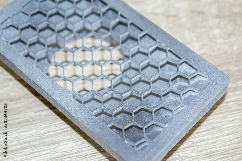 One model gray printed on 3D printer. Gray object printed on 3D printer ...