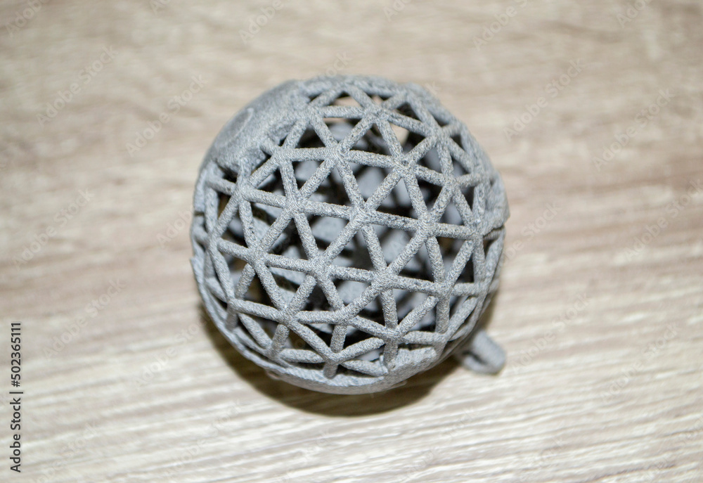 One model gray printed on 3D printer. Gray object printed on 3D printer ...