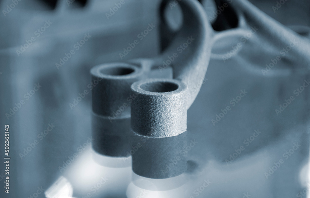 One model gray printed on 3D printer. Gray object printed on 3D printer ...