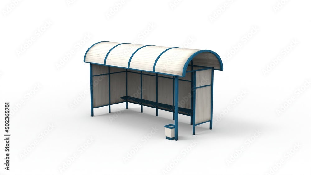 Old bus stop render on a white background. 3D rendering Stock ...