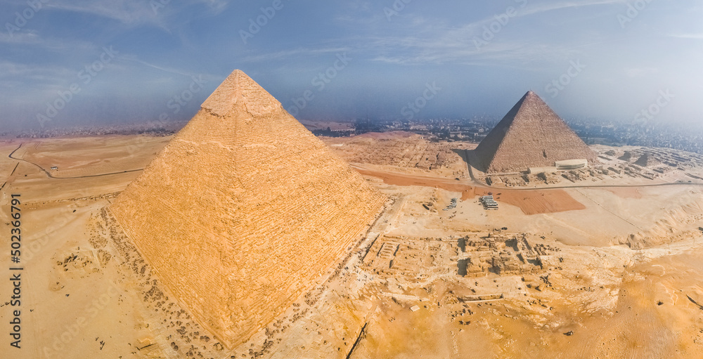Aerial view of The Great Pyramid of Giza, Largest of Egyptian pyramids ...