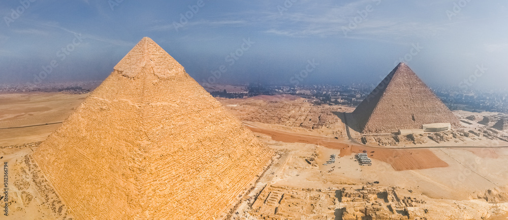Aerial view of The Great Pyramid of Giza, Largest of Egyptian pyramids ...