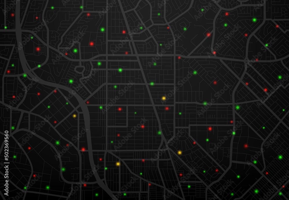 Surveillance or satellite traffic tracking. City map screen with ...