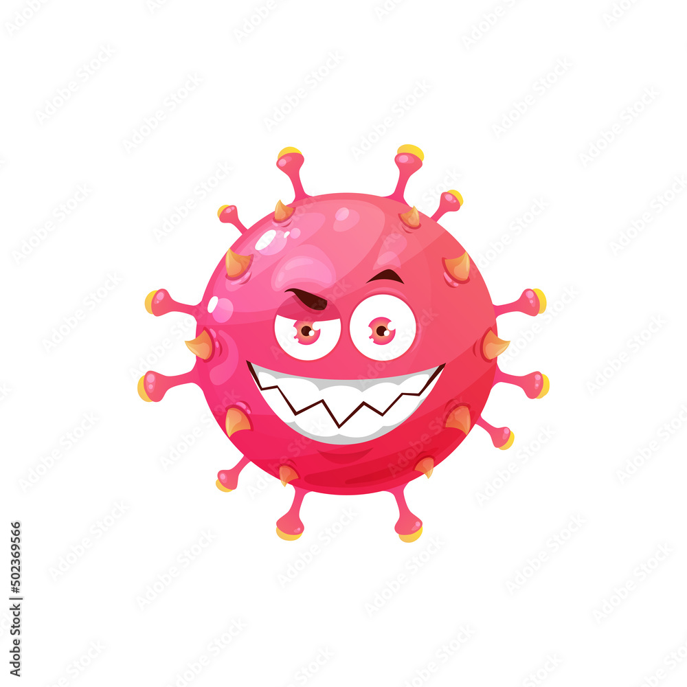 Cartoon virus cell vector icon, funny bacteria or germ character with ...