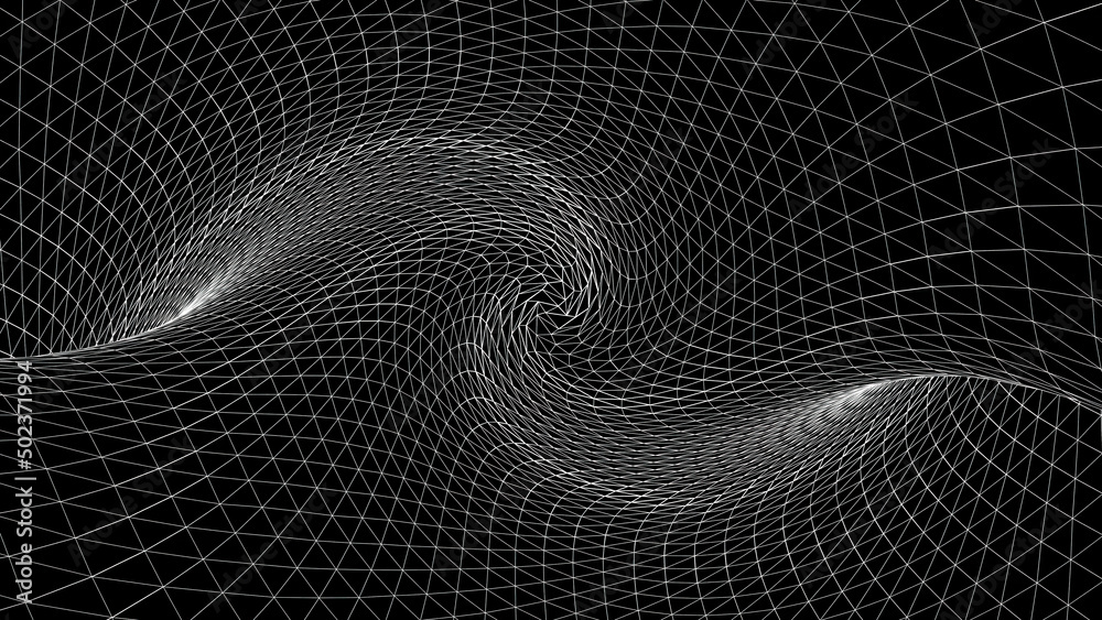 Abstract geometric curved space of white lines. Animation. Distorted ...