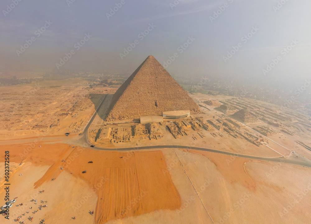 Aerial view of The Great Pyramid of Giza, Largest of Egyptian pyramids ...