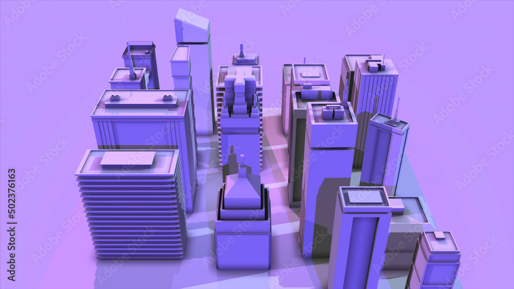 Abstract animation of 3d buildings, city center project in miniature ...
